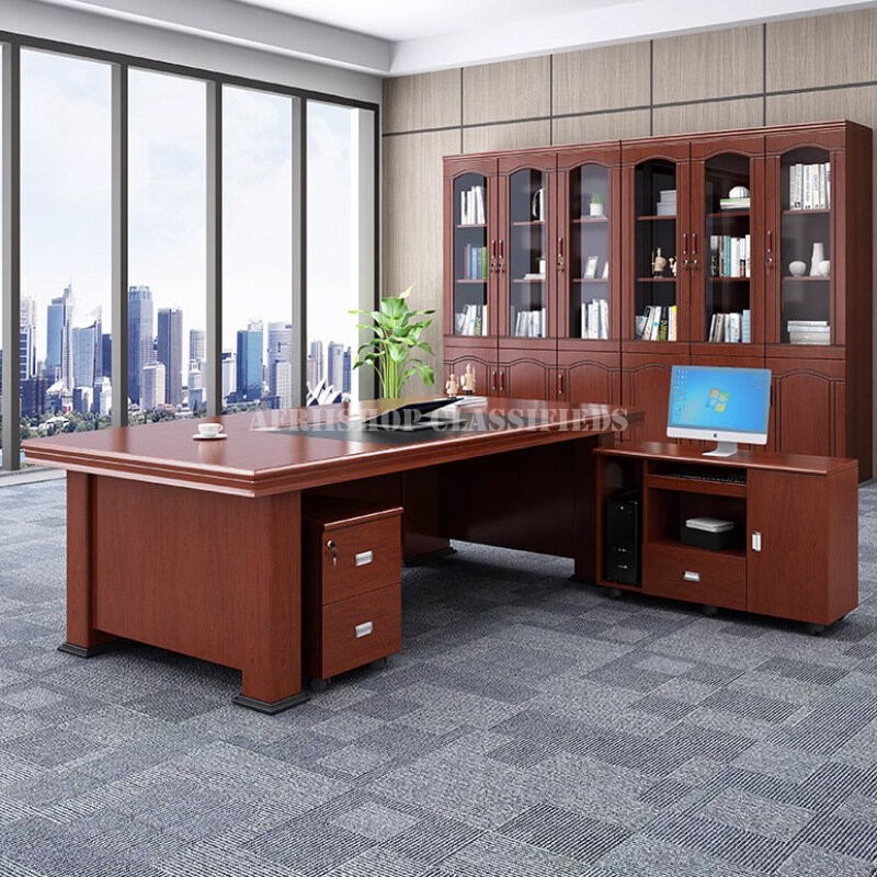 L-Shaped Office Desk : Modern Chinese Mahogany Executive Office Desk ...