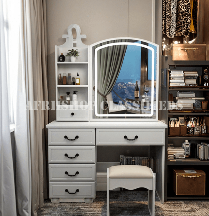 Home Dressing Table Set; Wooden Dressing Table with LED Mirror and ...