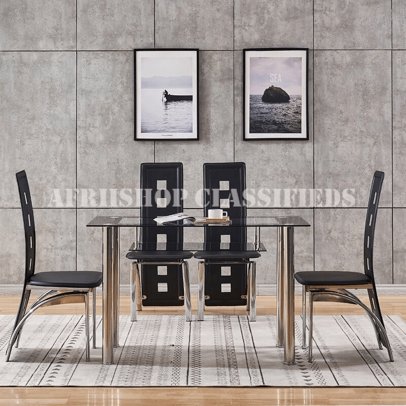 Dining Tables on Sale in Kenya; Black 4-Seater Glass Tempered Dining ...